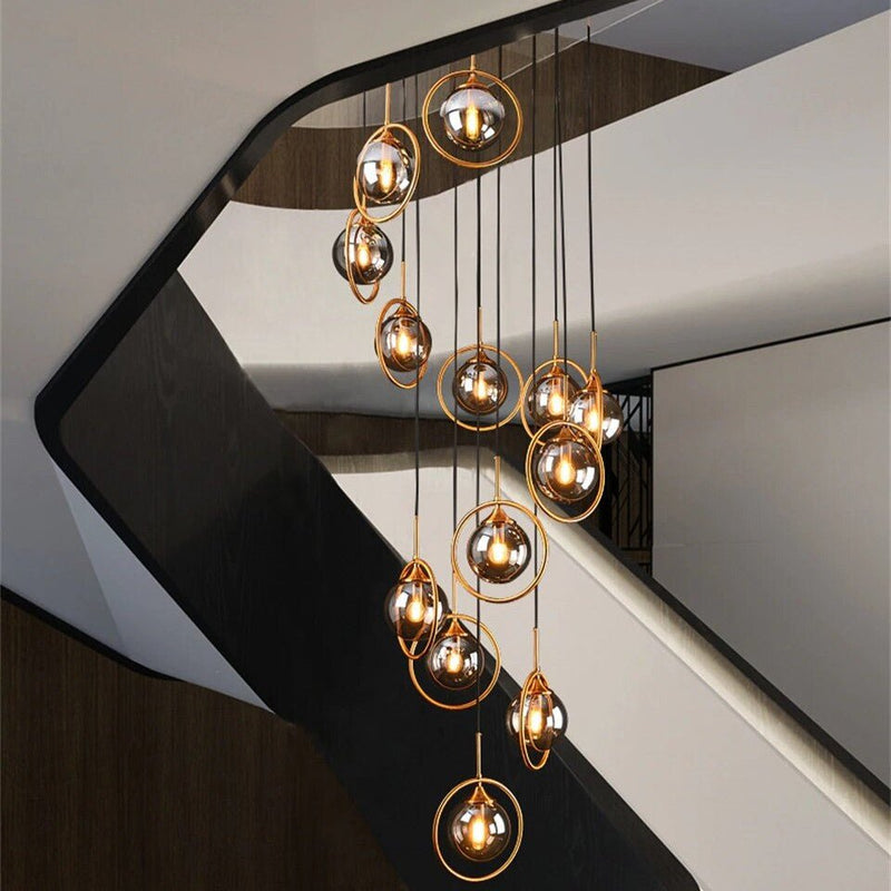 PERRIE Glass Long Stairs Modern Pendant Light P5223 – ULURU Lighting