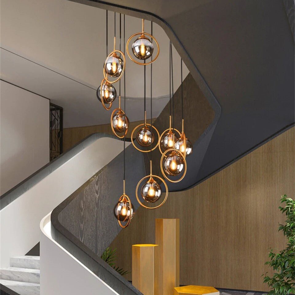 PERRIE Glass Long Stairs Modern Pendant Light P5223 – ULURU Lighting
