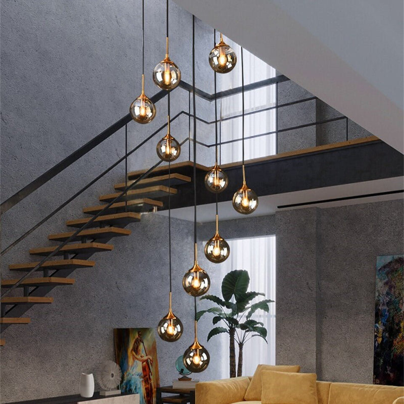 PERRIE Glass Long Stairs Modern Pendant Light P5223 – ULURU Lighting